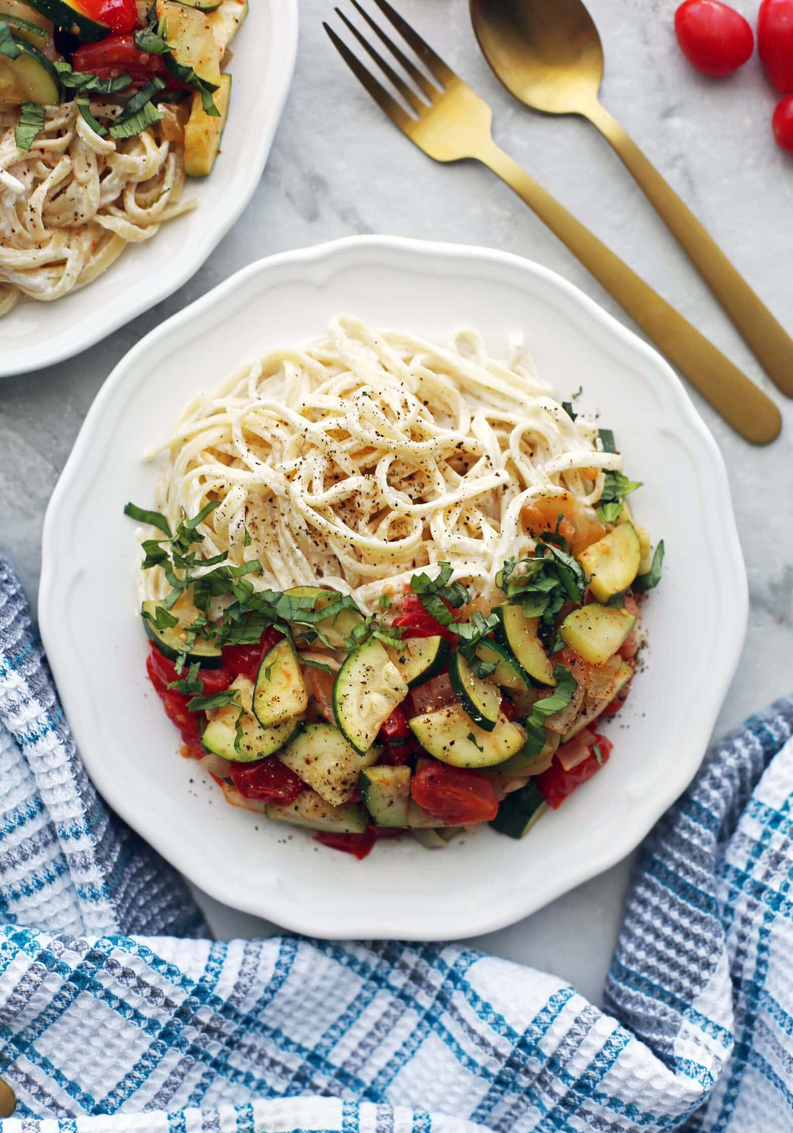Creamy Goat Cheese Pasta with Zucchini and Tomatoes - Yay! For Food