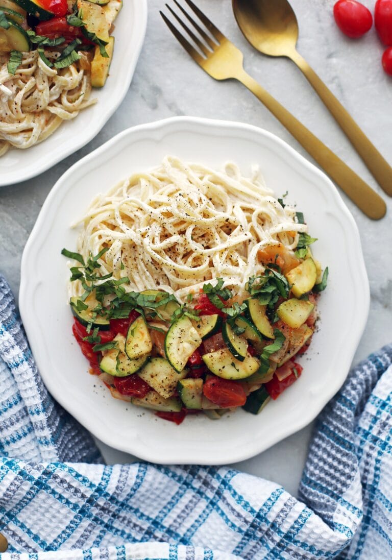 Creamy Goat Cheese Pasta with Zucchini and Tomatoes - Yay! For Food